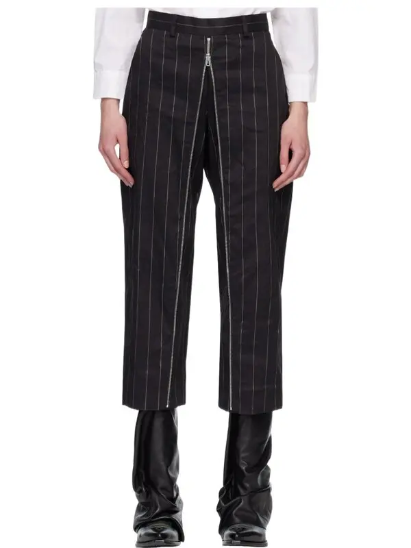 R13 Pinstriped Front Zipper Trousers - Black
