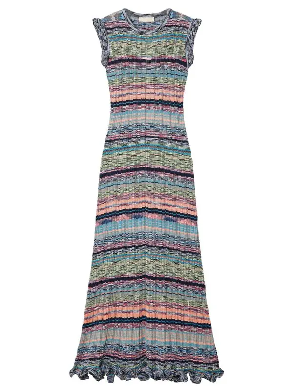 Ulla Johnson Striped Knit Midi Dress - Gray