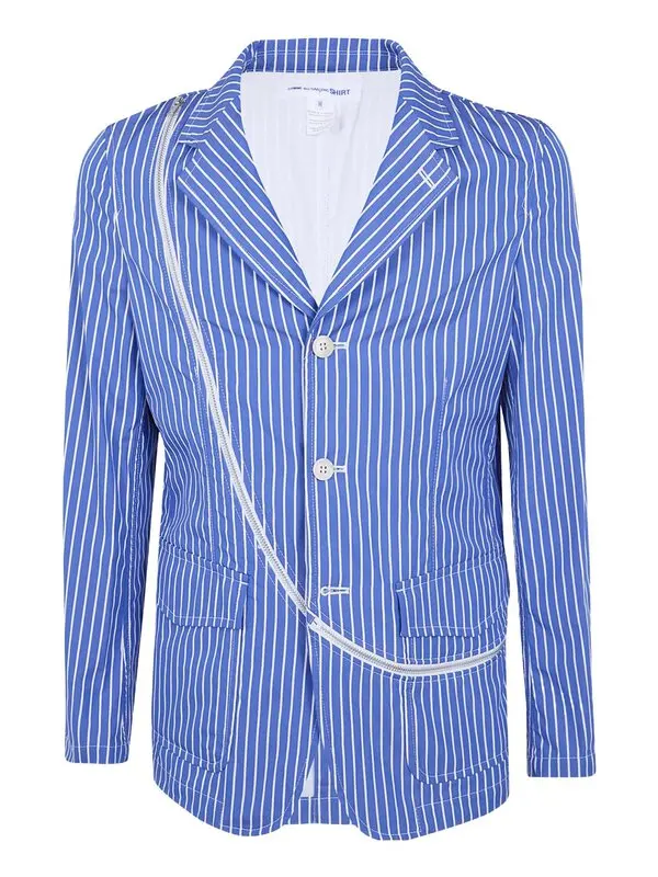 Comme Des Garçons Striped Single Breasted Jacket - Blue