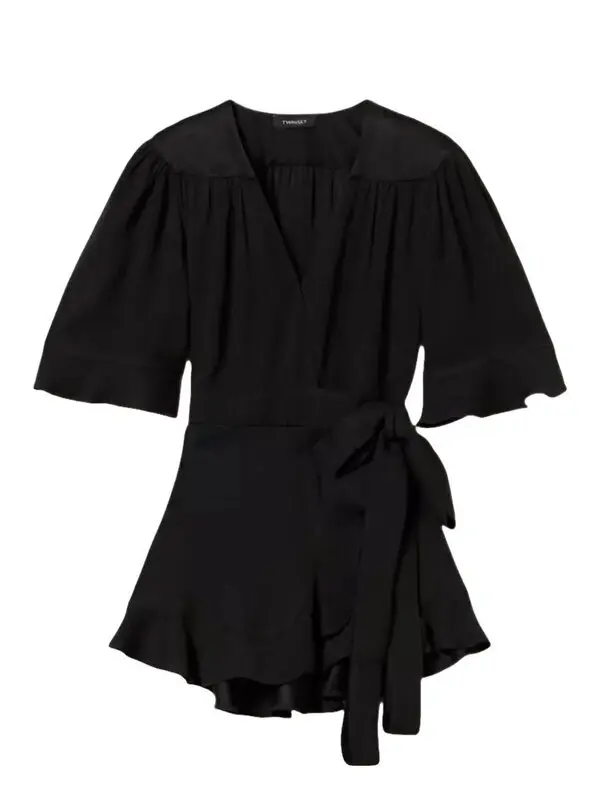TWINSET Ruffle Detail Wrap Top - Black