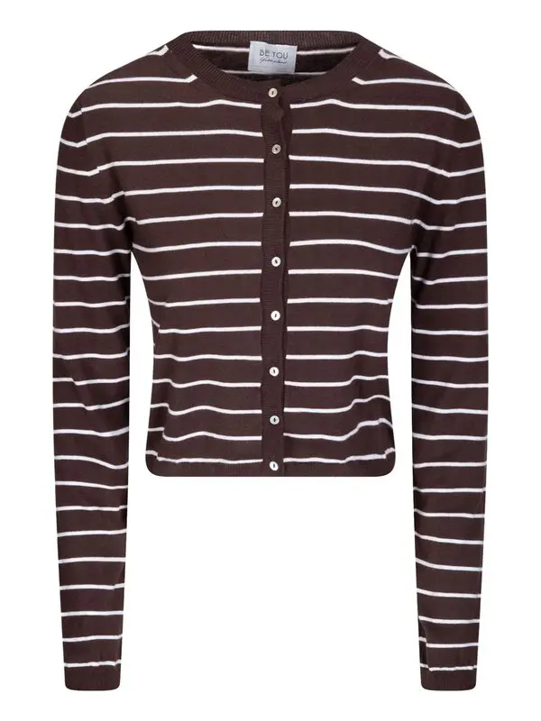 BE YOU Striped Cropped Cardigan - Black