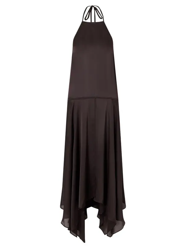 ST. AGNI Asymmetrical Silk-satin Halterneck Maxi Dress - Black
