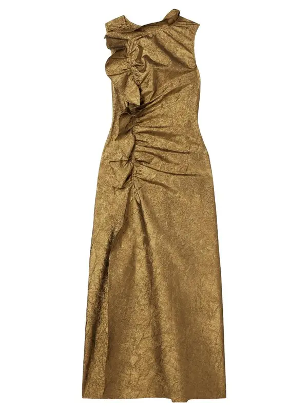 Ulla Johnson Demetria Ruffled Metallic Midi Dress - Golden