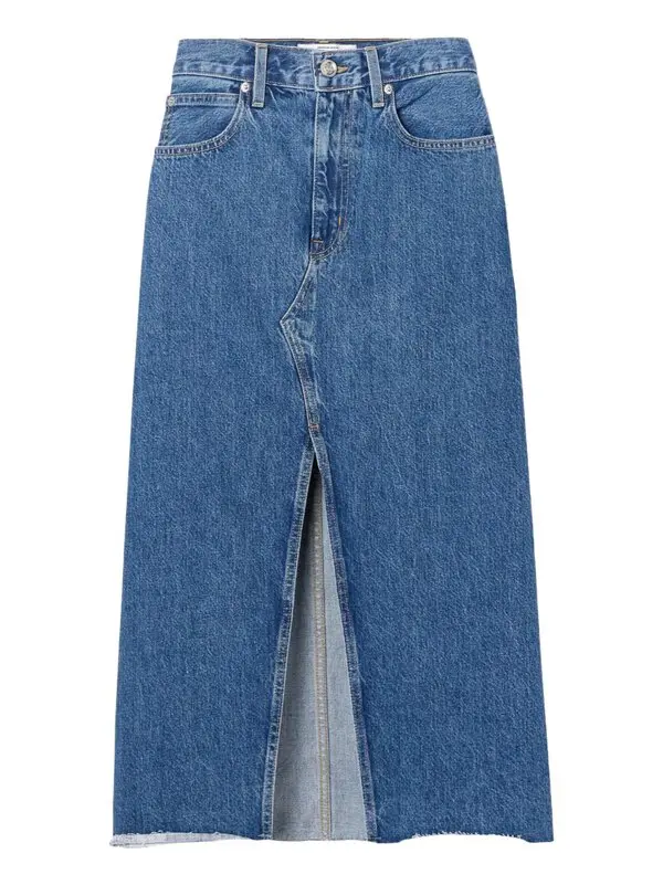SLVRLAKE Frayed Hem Midi Skirt - Medium Denim Blue
