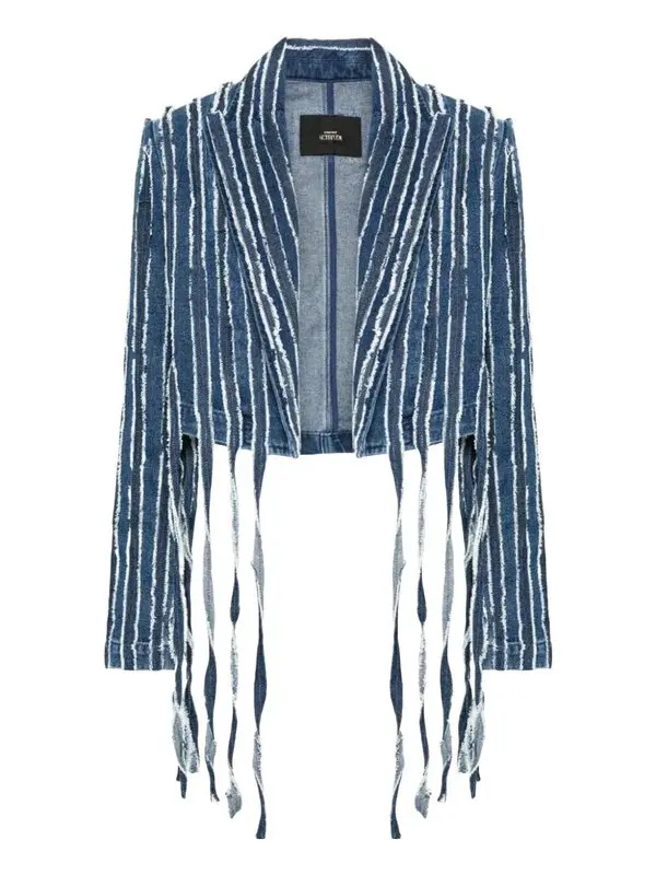 TWINSET Cropped Denim Jacket With Tassel Appliqués - Blue