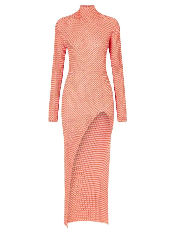 JEAN PAUL GAULTIER Asymmetrical Checked Ribbed-knit Midi Dress - Pink