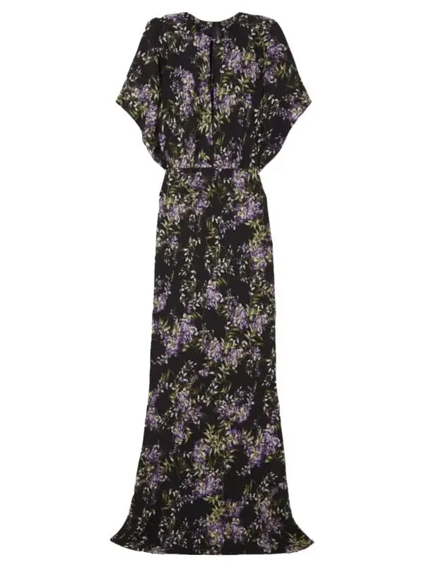 Norma Kamali Obie Floral Print Georgette Gown - Purple
