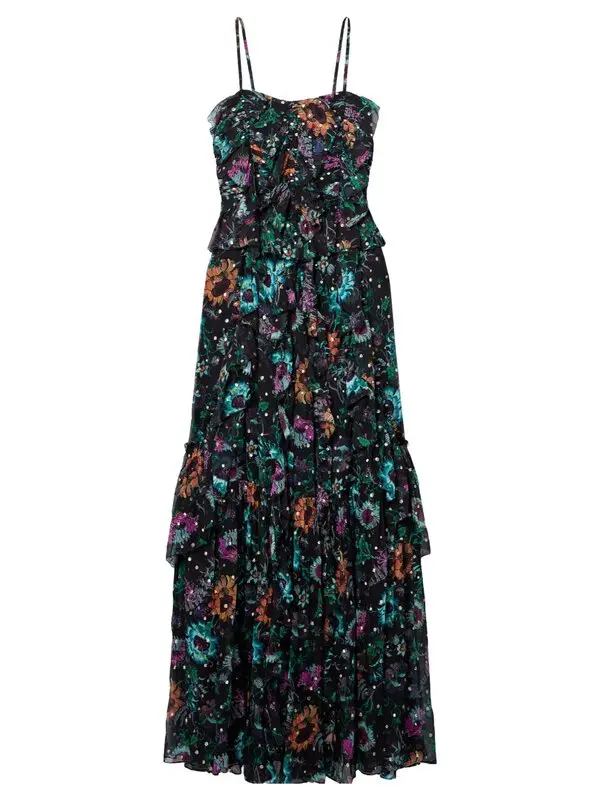 Ulla Johnson Colette Ruffled Floral-print Fil Coupé Silk-chiffon Gown - Black
