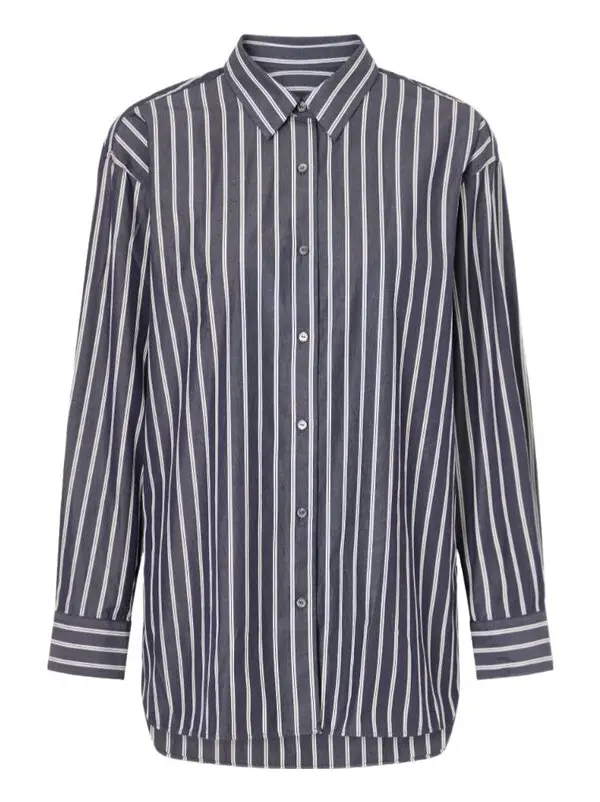 NILI LOTAN Striped Long Sleeve Shirt - Gray
