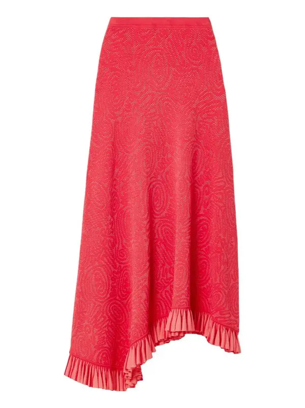 Ulla Johnson Josephine Asymmetrical Ruffled Pointelle-knit Midi Skirt - Red