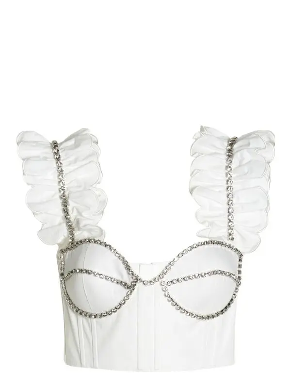 AREA Embellished Sleeveless Cropped Top - White