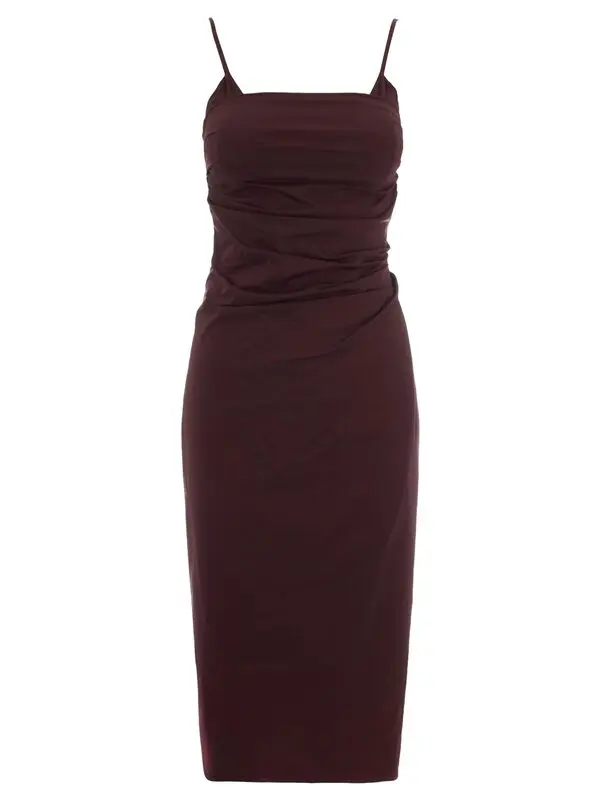 Patrizia Pepe Midi Ruched Spaghetti-strap Dress - Wood Brown