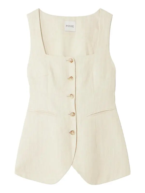 Posse Lucille Pinstriped Linen Vest - Beige