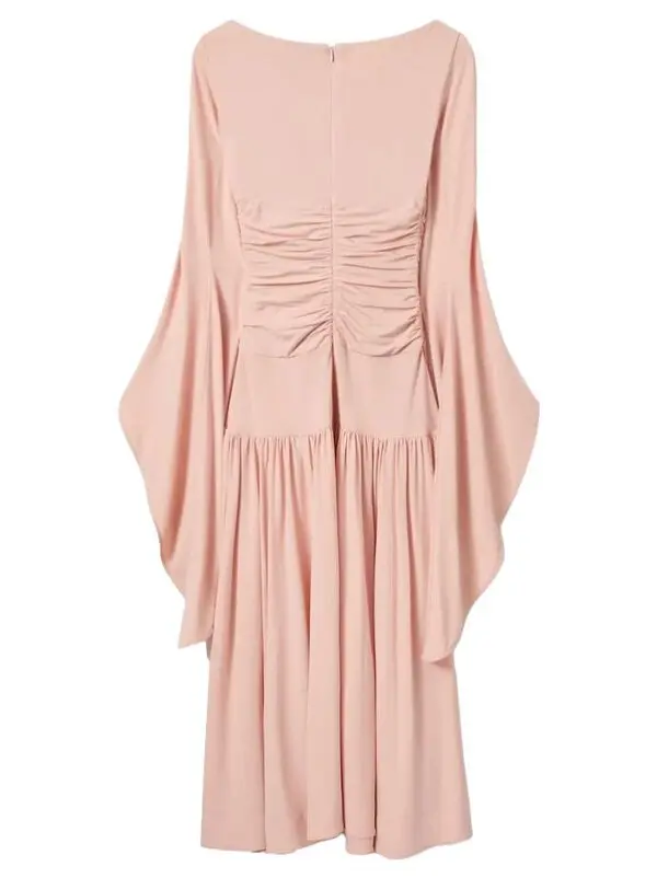 La DoubleJ Solid Ruched Draped-sleeve Midi Dress - Pure Peach Color