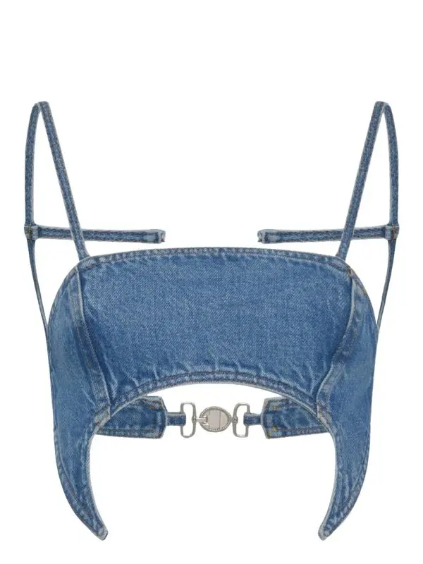 MARINE SERRE Strappy Denim Corset Top - Light Blue