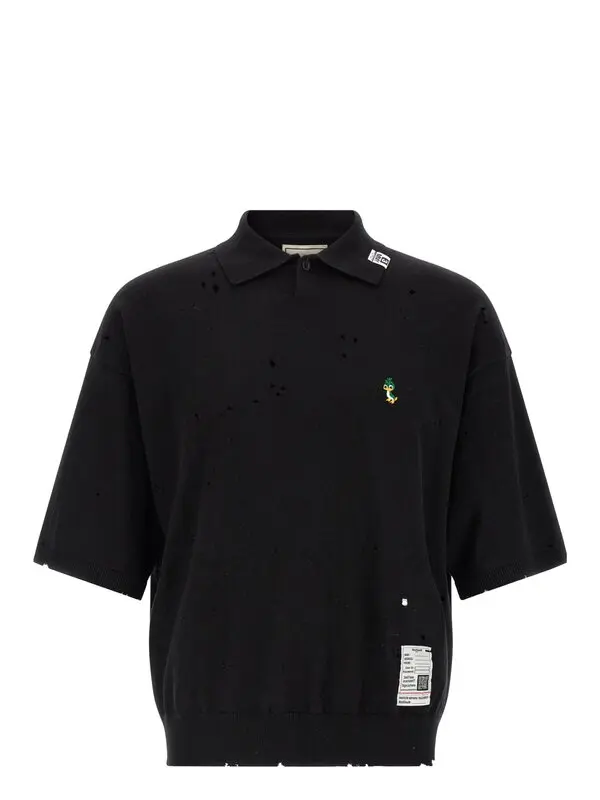 Mihara Yasuhiro Distressed Embroidered Polo Shirt - Black