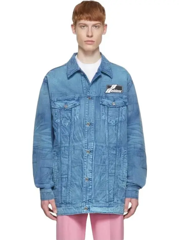 We11Done Logo Lapel Denim Coat - Blue