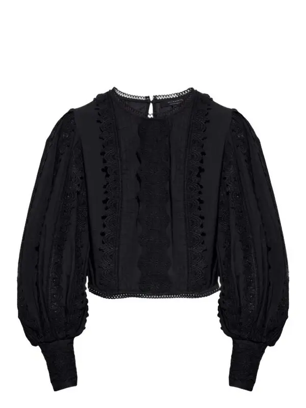 ALLSAINTS Hart Lace Paneled Long Sleeve Top - Black