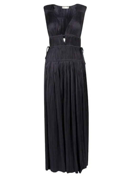 Ulla Johnson Pleated Maxi Dress With Side Ties - Black
