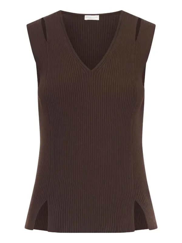 ROBERTO COLLINA Sleeveless Ribbed Cut-out V-neck Top - Black