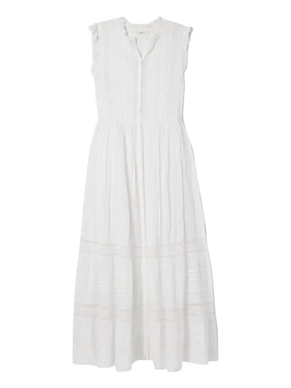 DÔEN Sleeveless Crochet Lace Button-front Maxi Dress - White