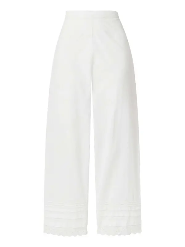 DÔEN Francisca Embroidered Lace Casual Pants - White