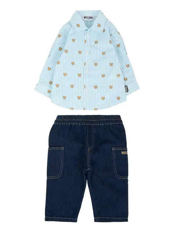 Moschino Striped Bear-print Shirt - Blue