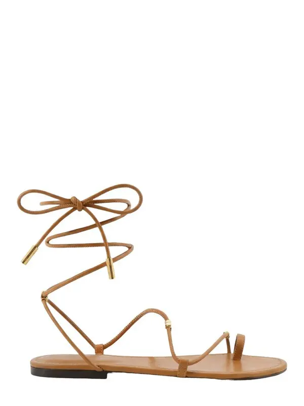 Celine Open-toe Flat Sandals With Lace-up Ankle Tie - Brown