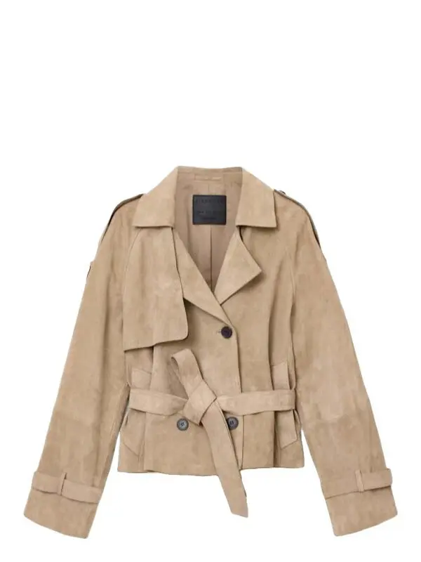ALLSAINTS Reed Belted Double-breasted Jacket - Taupe Brown