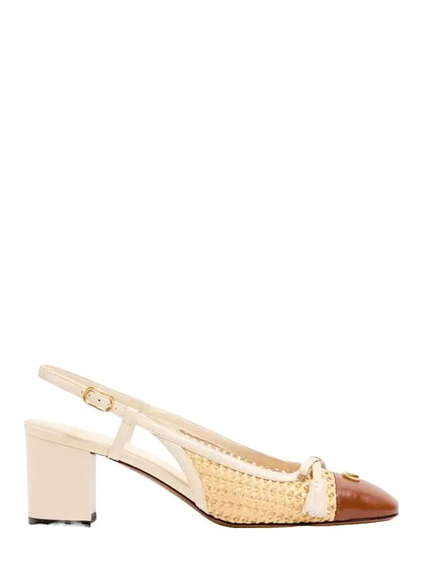 Valentino Garavani Valet Du Roi Slingback Pumps In Raffia And Kidskin - Nude