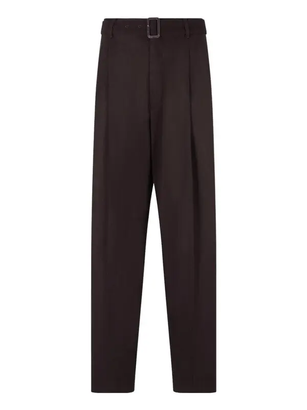 Emporio Armani Belted Straight Leg Wool Blend Pants - Brown
