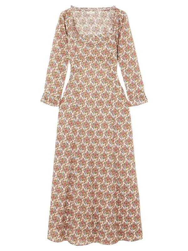 DÔEN Long-sleeved Floral Midi Dress - Cream