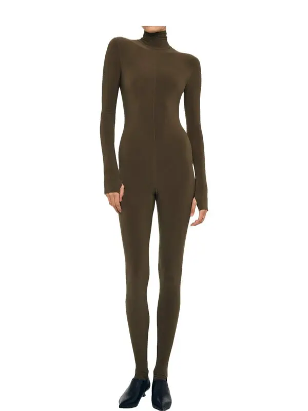 Norma Kamali Long Sleeve Turtle Catsuit With Footie - Bark