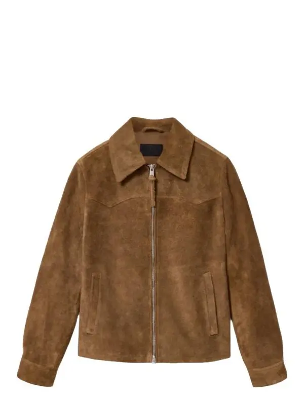 ALLSAINTS Dellcot Suede Cropped Jacket - Tobacco Brown