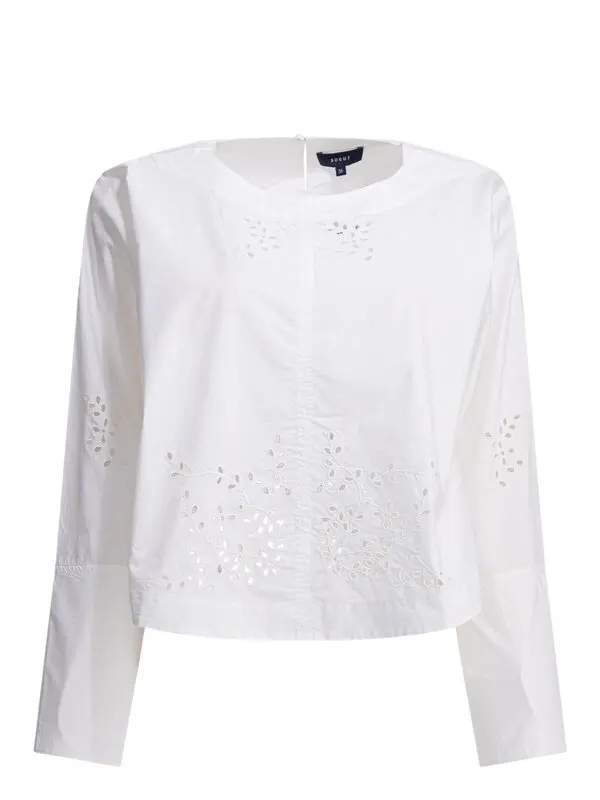 Soeur Round Neck Long Sleeve Pullover Shirt - White