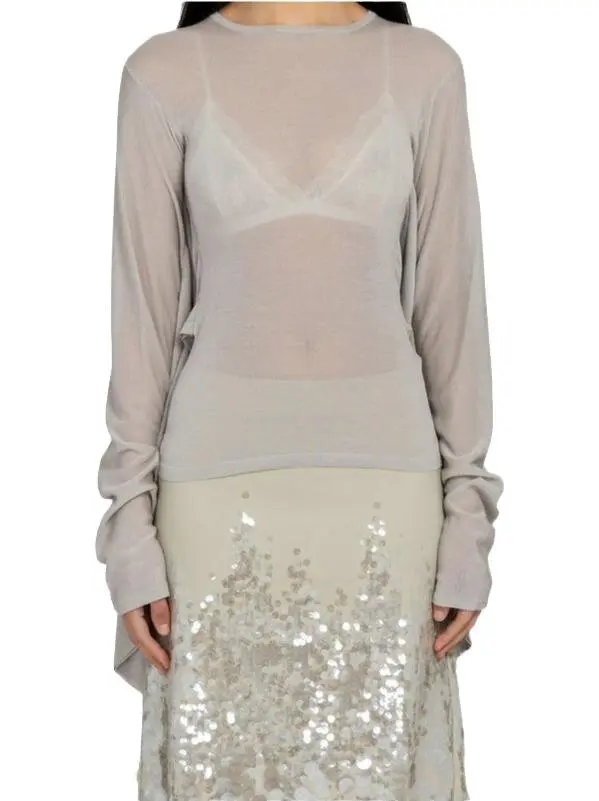 Paloma Wool Sheer Crew Neck Long Sleeve Sweater - Nude