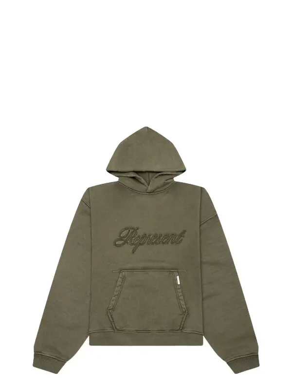 REPRESENT Logo Embroidered Long Sleeve Hoodie - Khaki