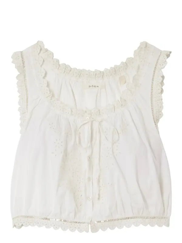 DÔEN Traveler Cropped Top With Embroidered Details - White