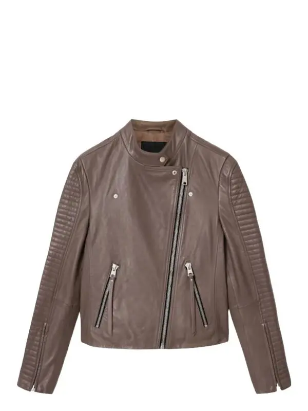ALLSAINTS Raul Leather Biker Jacket With Quilted Details - Mocha Brown