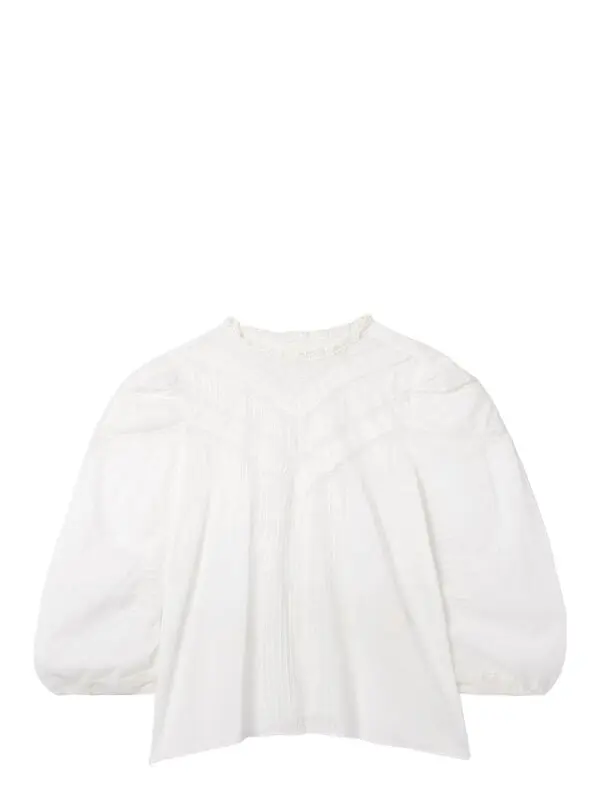 DÔEN Adelphine Pintucked Organic Cotton Voile Blouse With Crochet Trim - Salt