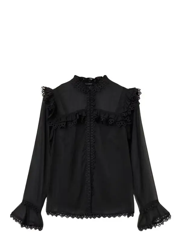 ALLSAINTS Ciara Sheer Lace Shirt - Black