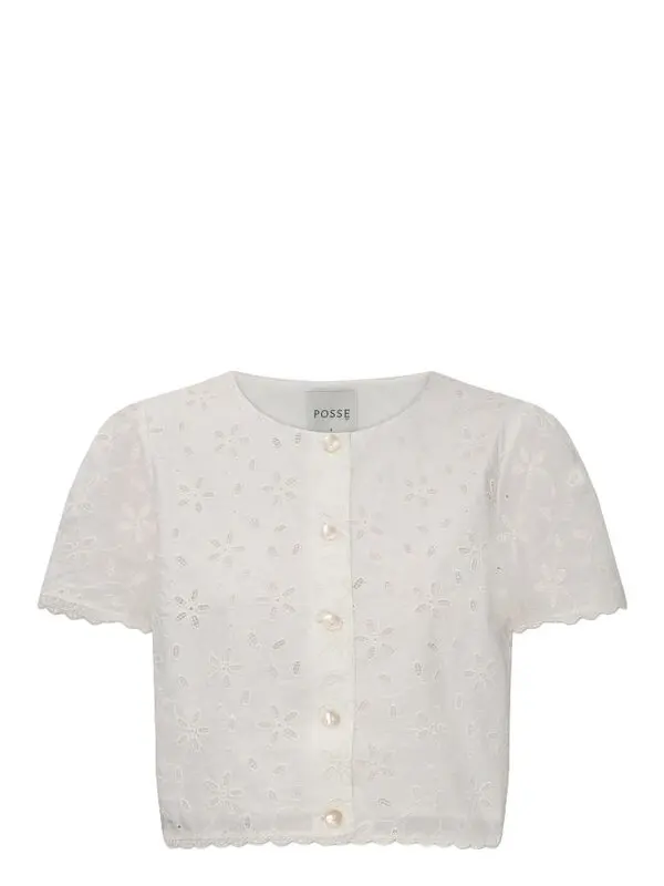 Posse Salma Floral Embroidered Cropped Top - Vintage White