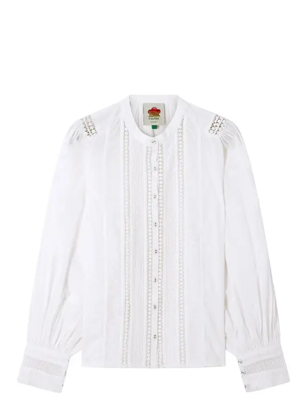 Farm Rio Pintuck Lace Panel Blouse - Offwhite