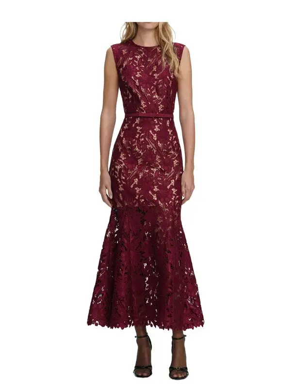 SELF-PORTRAIT Sleeveless Lace Midi Dress - Brown