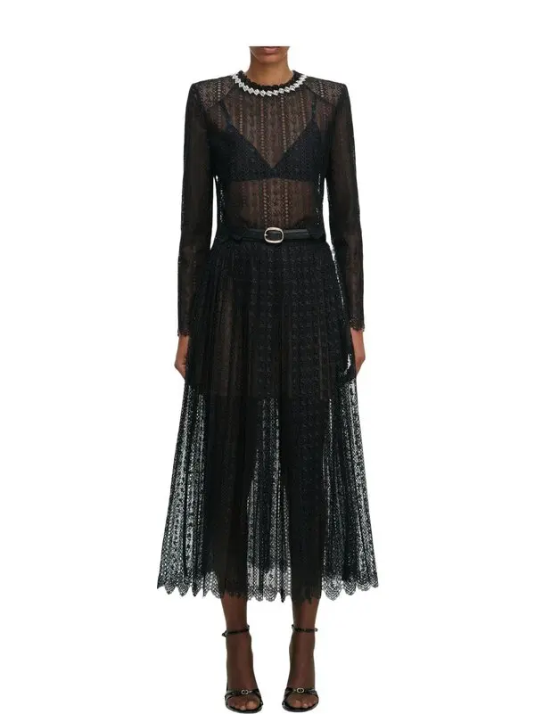 SELF-PORTRAIT Organza Lace Midi Skirt - Black