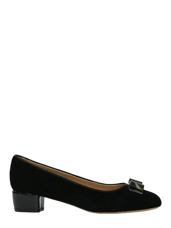 FERRAGAMO Velvet Bow Detail High Heels - Black