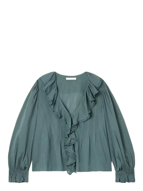 DÔEN Hardy Shirt With Lace Trim And Voluminous Sleeves - Storm Blue