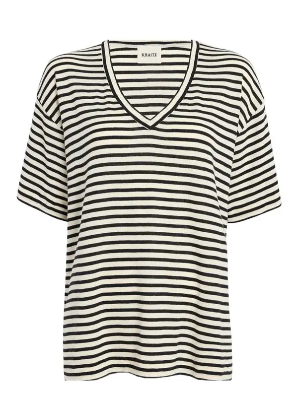 Khaite Linda Striped V-neck T-shirt - Black And Off-white