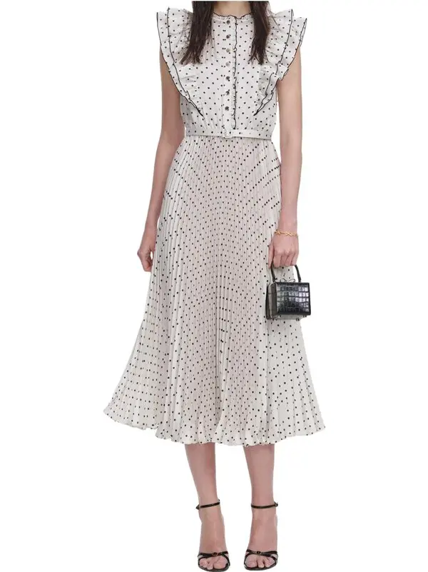 SELF-PORTRAIT Ruffled Polka-dot Midi Dress - Cream
