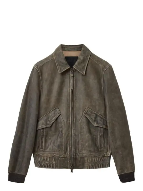 ALLSAINTS Marland Aviator Leather Jacket - Black/beige